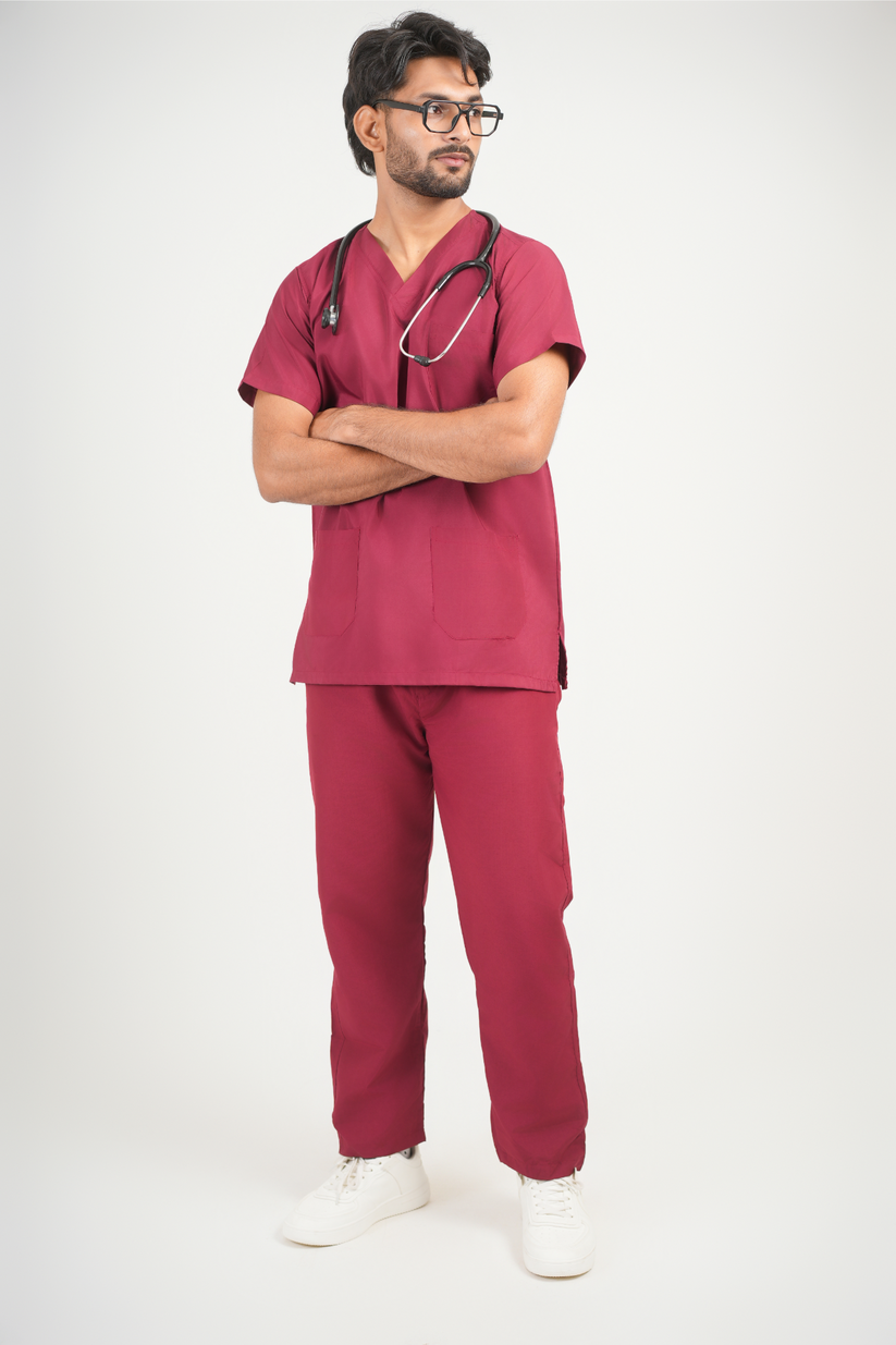 Male Scrub Suit 5 Pocket - Maroon – kunti uniforms